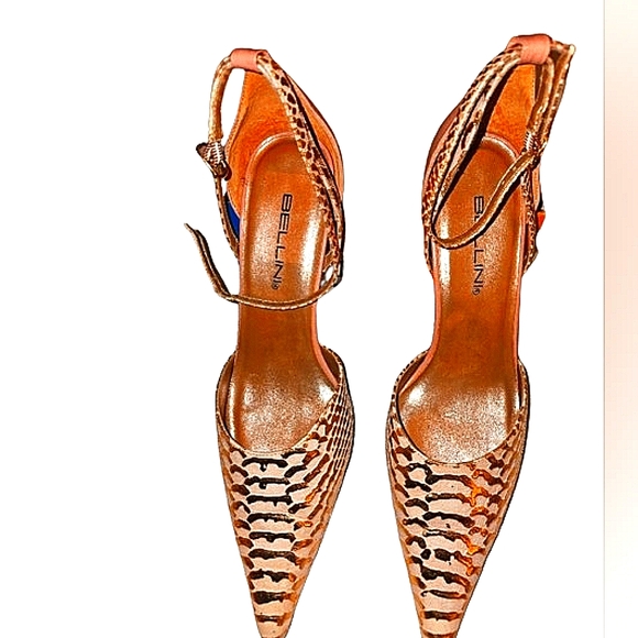 Bellini | Shoes | Vintage Bellini Peach Size 9m Ankle Strap Snake Print ...